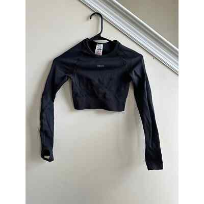 Gymshark black cropped keyhole back compression top w/ thumbholes, size ...