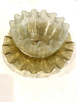 Finger Glass Bowl and Underplate - Yellow Threaded | eBay