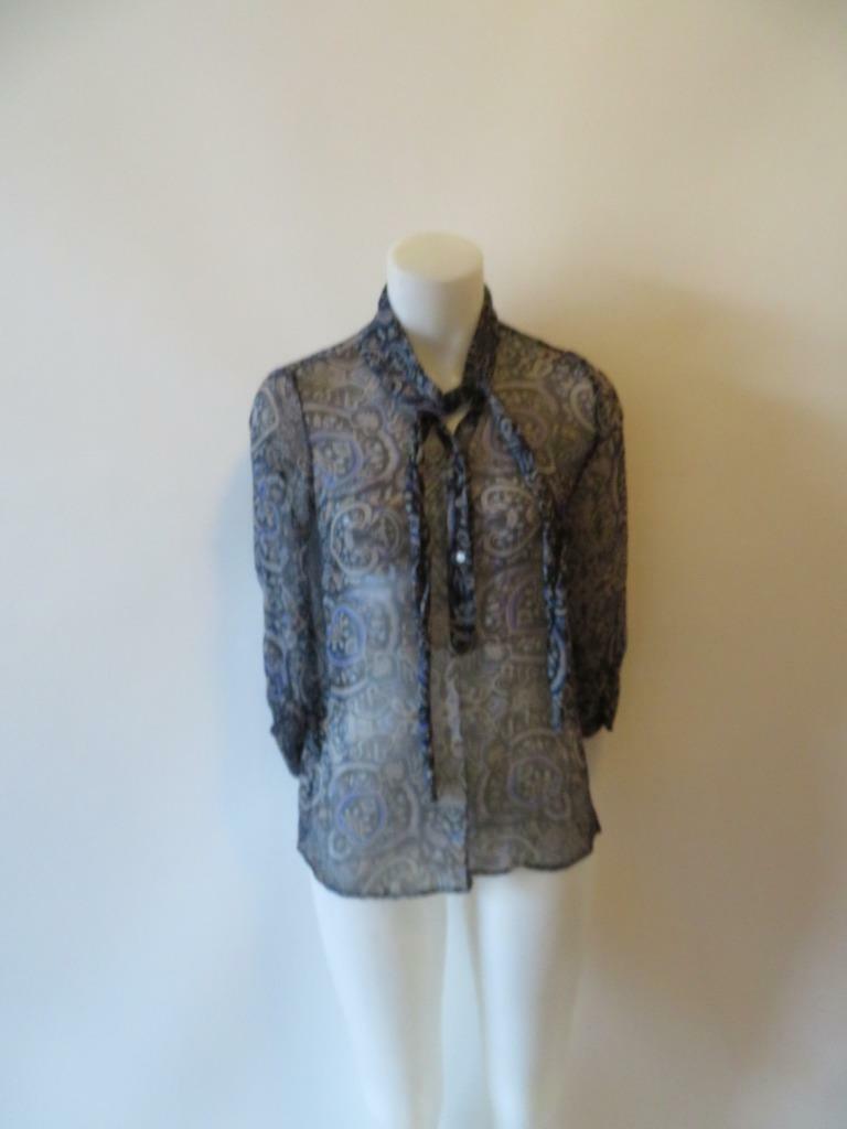 WOMENS JOIE SHEER BLACK AND BLUE SHEER PATTERNED TOP SZ XS* | eBay