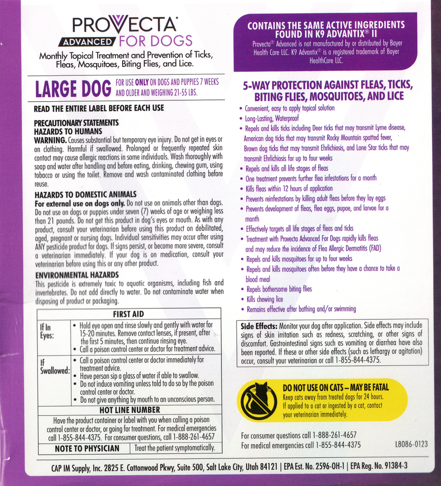 Provecta Advanced Flea & Tick Treatment for Dogs, LRG/21-55 lb, 4 ...
