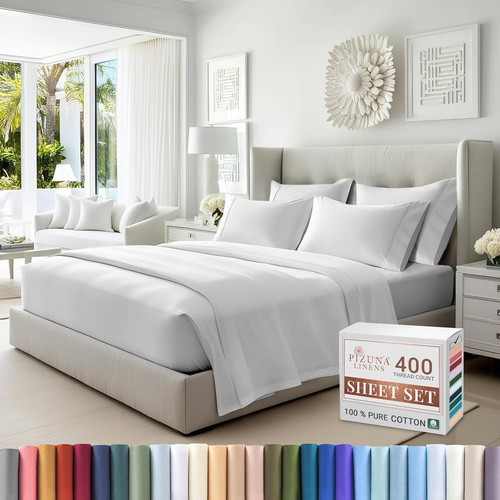 400 Thread Count Queen Cotton Bed Sheets Set, Long-Staple Cotton Sheet ...