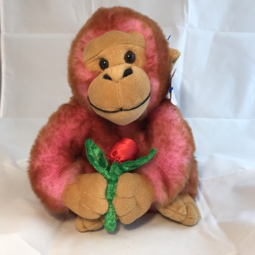 Plush Monkey Pink Brown Frosted Holding Red Rose Dan Dee Collectors ...