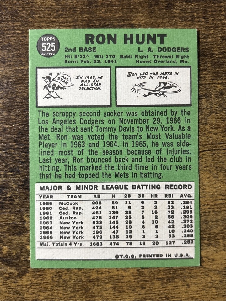1967 Topps - Ron Hunt #525 | eBay