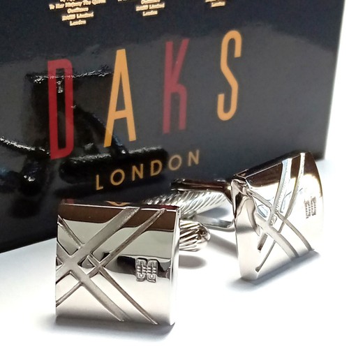 Daks Cufflinks Silver Square Cross Stripe Brand Mark | eBay