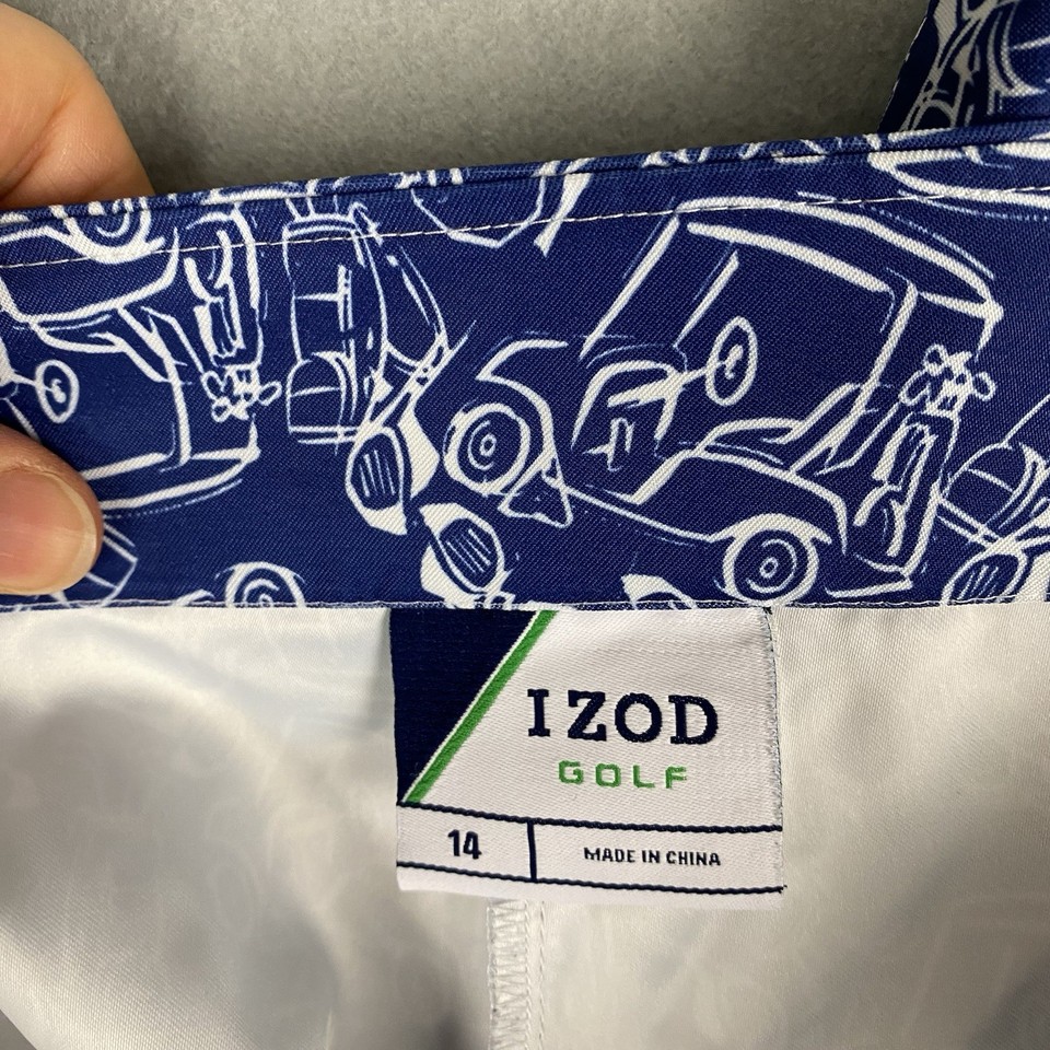 Izod Golf Blue White Golf Cart Print Bermuda Golf Shorts Women Size 14 ...