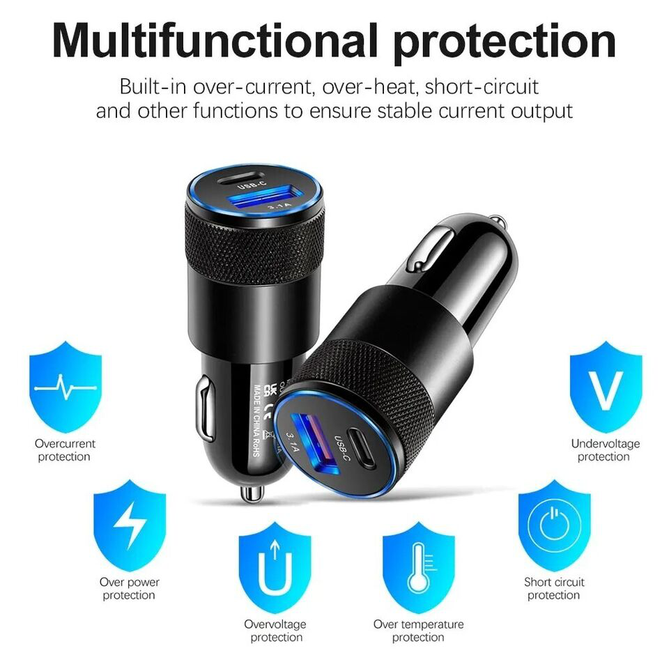USB-C Car Charger Fast 12v USB C Cigarette Lighter Socket Adapter ...