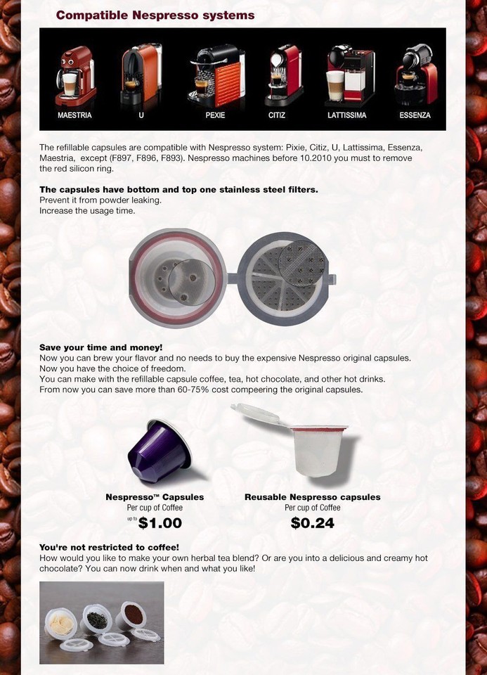 Lot of 2 Refillable Capsule Pod Nespresso Reusable coffee espresso Tea ...