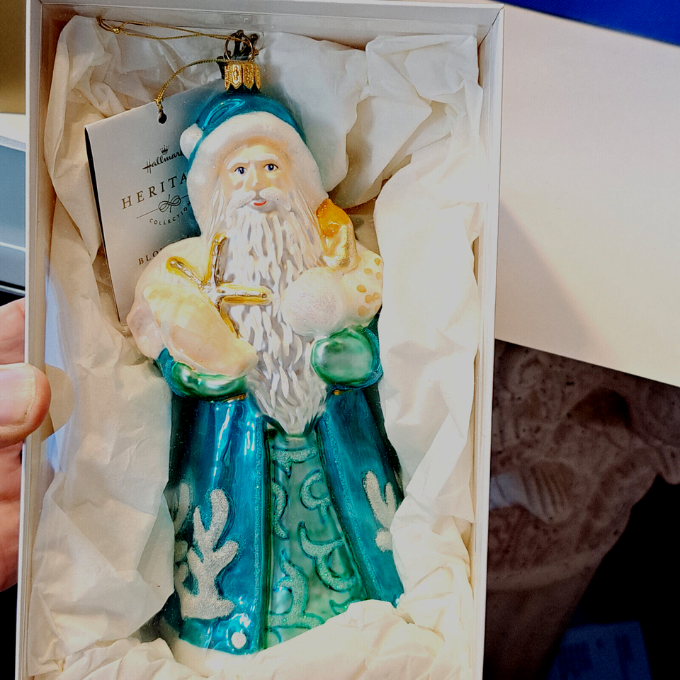 HALLMARK 2019 NAUTICAL SANTA CLAUS BLOWN GLASS HERITAGE CHRISTMAS ...