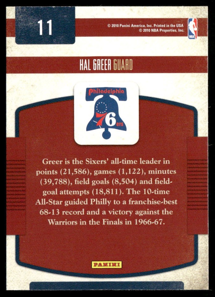 2009-10 Panini Classics Hal Greer Classic Greats | eBay