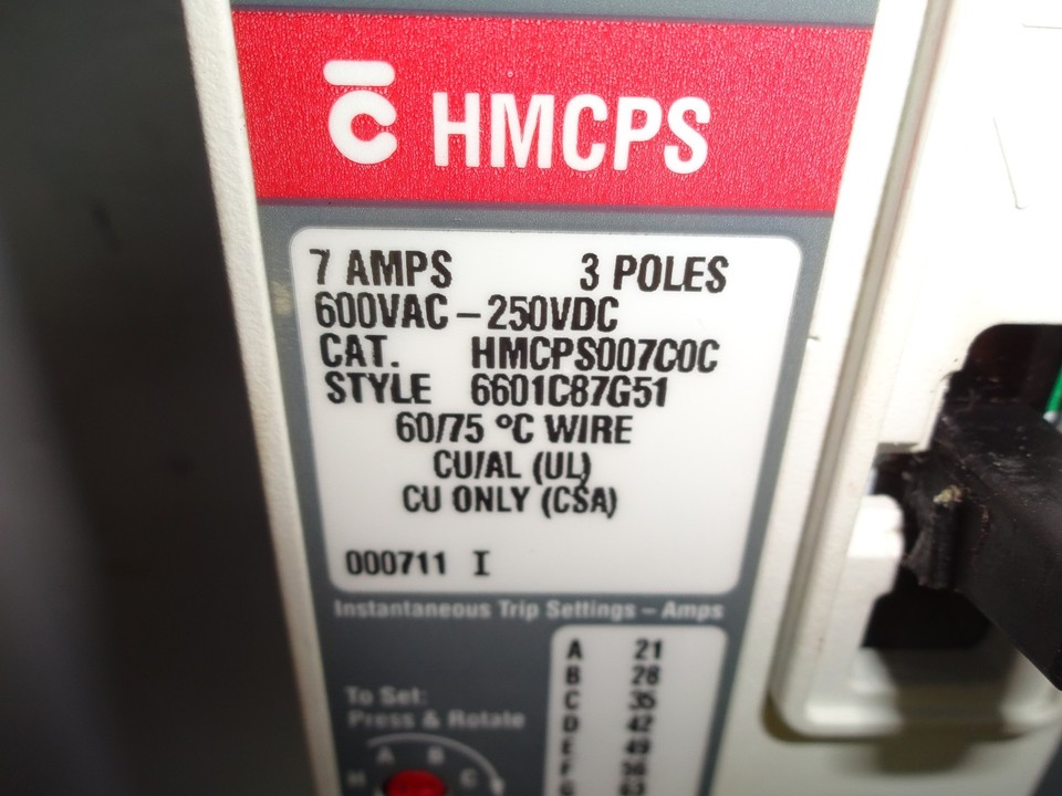 CUTLER HAMMER HMCPS007C0C MOTOR CIRCUIT PROTECTOR 7 AMPS, 3 POLES, 600 ...