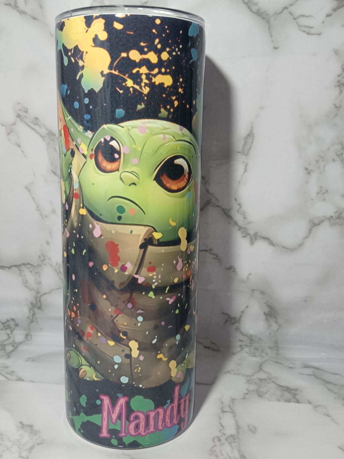 Baby Yoda Neon Galaxy Splatter Tumbler 20oz Travel Mug Stainless Steel ...