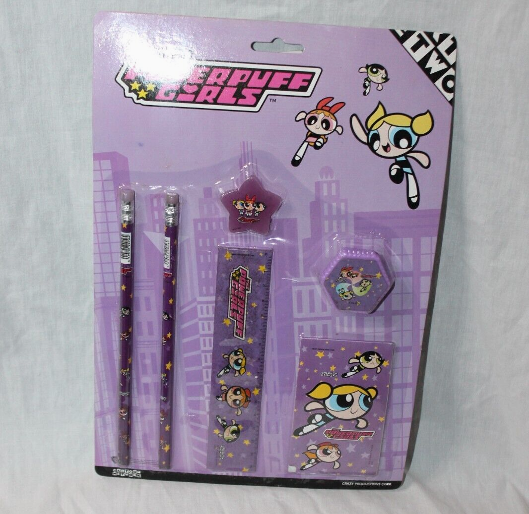 NEW IN PACKAGE 6 PCS PURPLE POWERPUFF GIRLS STUDY KIT PENCIL, RULER ...