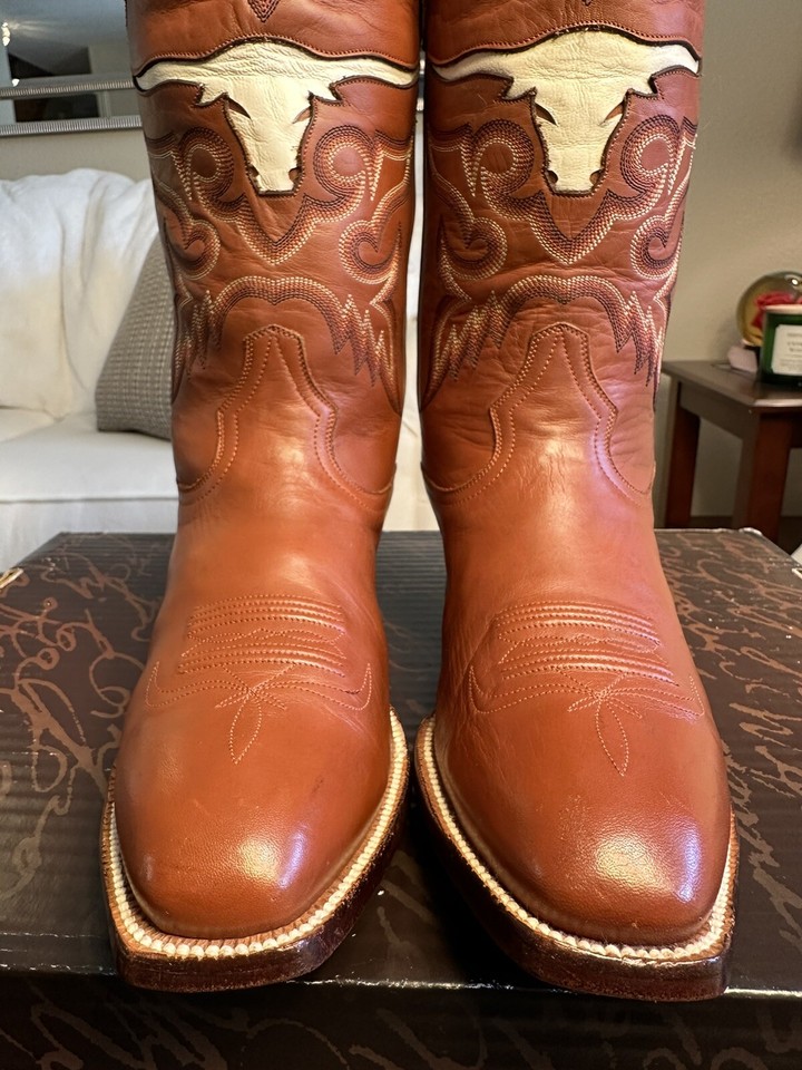 Heritage Boot Company Men's London Tan Longhorn Inlay French Toe Boots ...