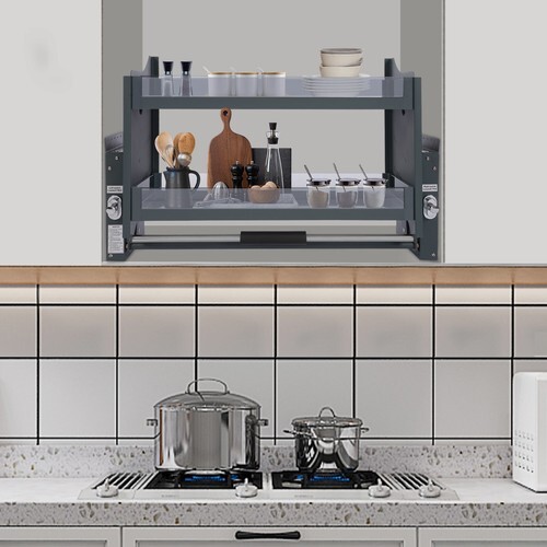 Pull Down Shelf Upper Kitchen Wall Cabinet Storage Organizer Dark Grey ...