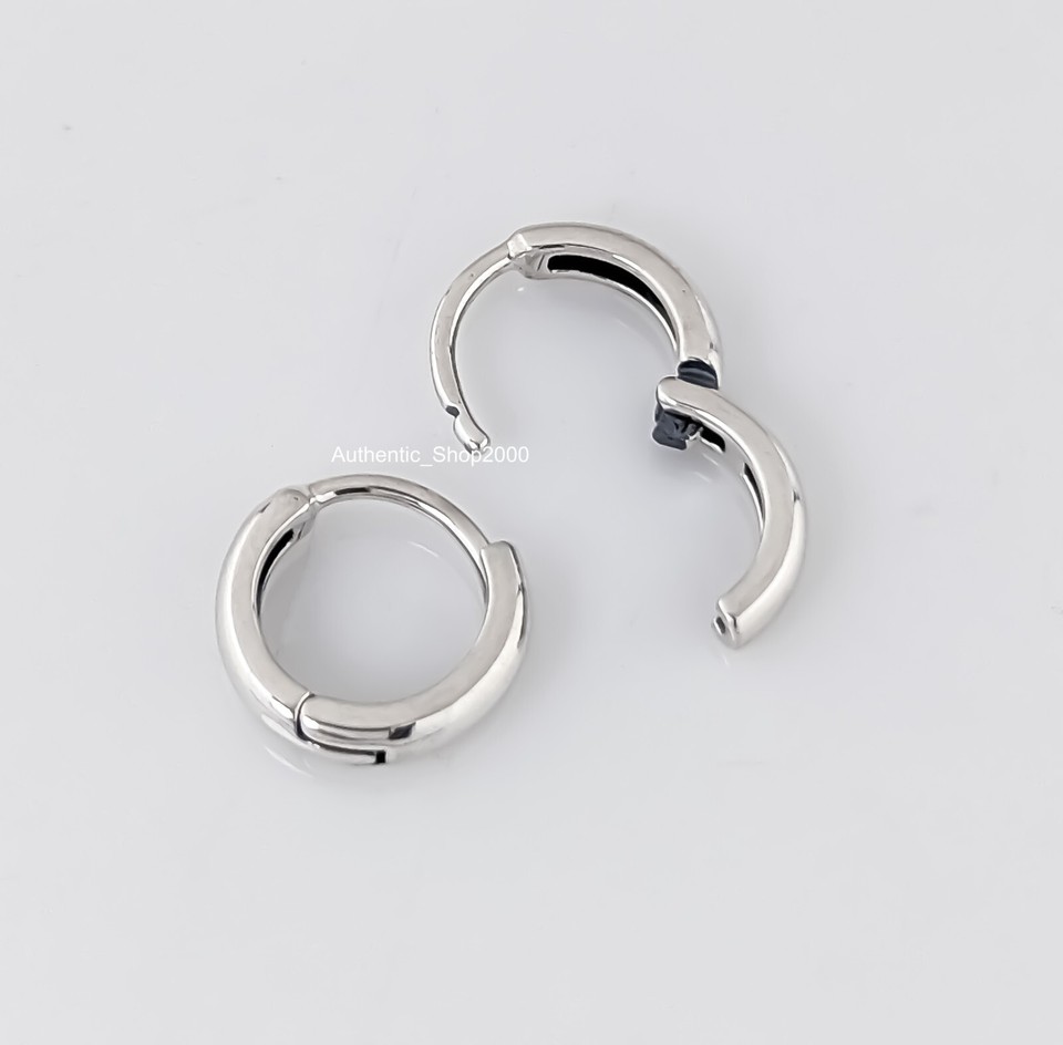 New 100% Authentic PANDORA 925 Silver Round Huggie Hoop Earrings ...