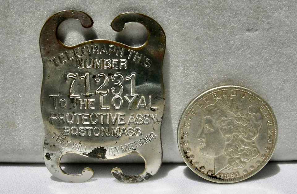 1900s BOSTON, MASSACHUSETTS "SUSPENDER BADGE" with TELEGRAPH NUMBER ...