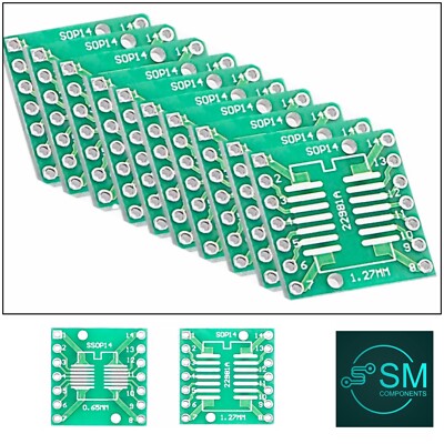 10PCS SOP14 1.27 & 0.65mm Adapter Board SSOP14 SOP14 to DIP14 Transfer ...