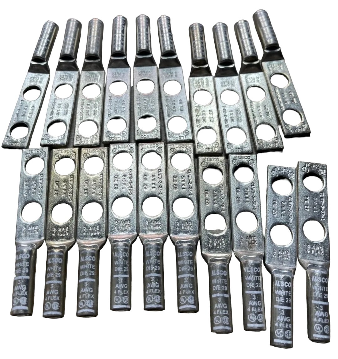ILSCO CLWD-3-38-1 Compression Lug Copper 2-Hole 3 AWG 4 Flex (LOT OF 20 ...
