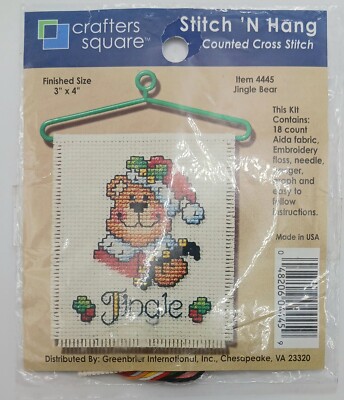 NEW Counted Cross Stitch Kit Stitch N Hang Kit Christmas Jingle Bear ...