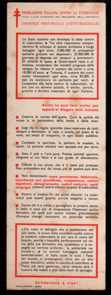 SEGNALIBRO ANTITUBERCOLARI TUBERCOLOSI ANNI 50 PUBBLICITARIO | eBay