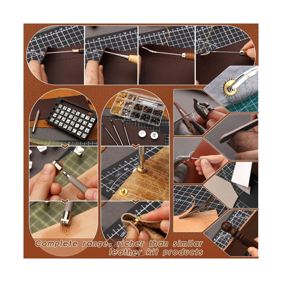 TLKKUE Leather Tooling Kit Leather Craft Tools Leather Working Kit with ...