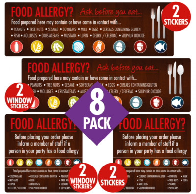 Food Allergy Sticker Sign Pack Pub Restaurant Allergen Warning Notice ...