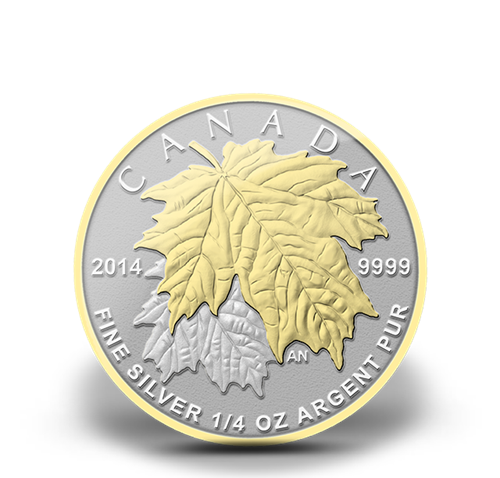 YELLOW GOLD GILDED 2014 CANADA .9999 Pure Silver 5 Coins Fractional ...