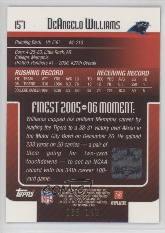 2006 Topps Finest /199 DeAngelo Williams #157 Rookie Auto RC | eBay