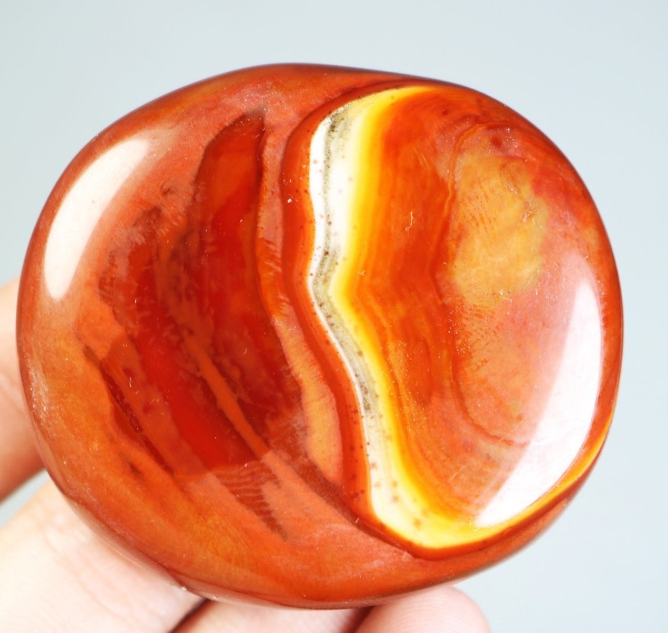 Natural Red Stripe Agate Quartz Crystal Palm Stone Healing Mineral ...