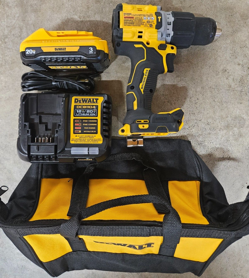 DeWalt 20V MAX XR Brushless Hammer Drill w/ 3.0aH Battery Model# DCD805 ...