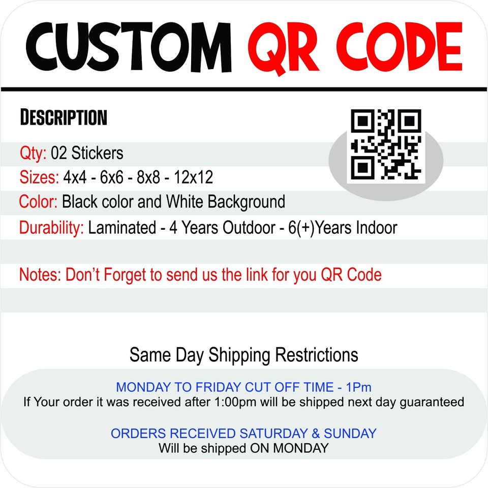 2 Pcs - Custom QR code - white background - LAMINATED | eBay