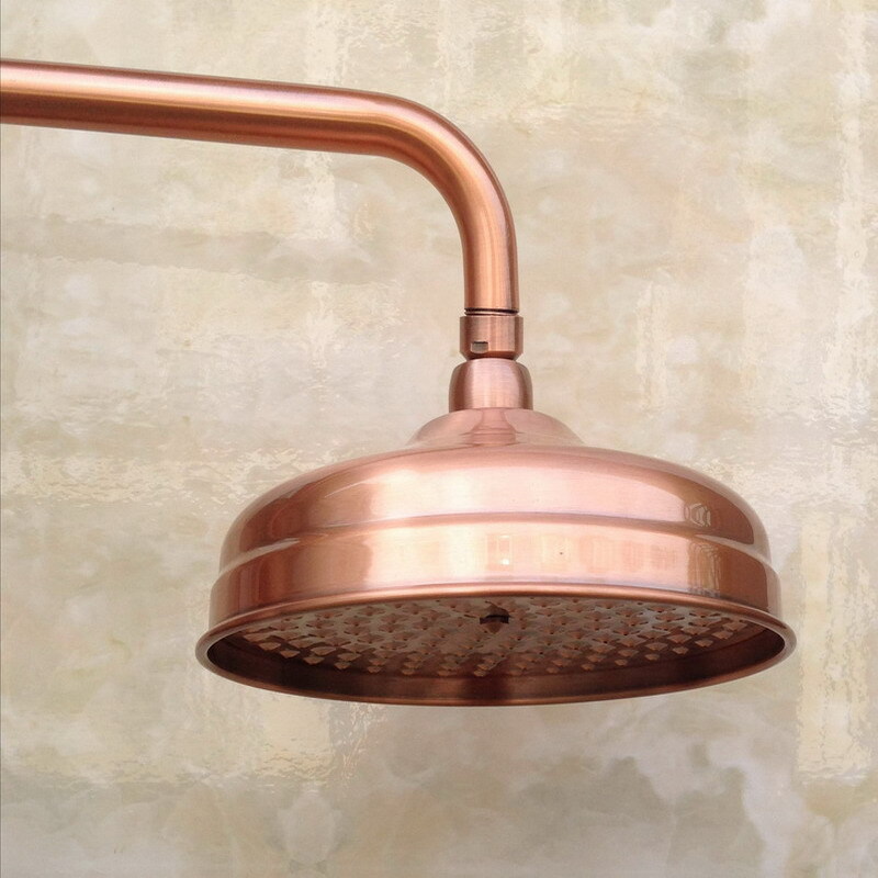 Antique Red Copper Bathroom Round Rainfall Shower Faucet Set Mixer Tap ...