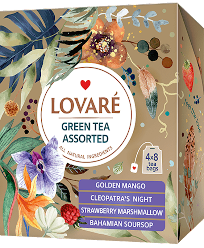 LOVARE Tea "GREEN TEA ASSORTED" 32 Tea Bags Made in Ukraine Feel The ...