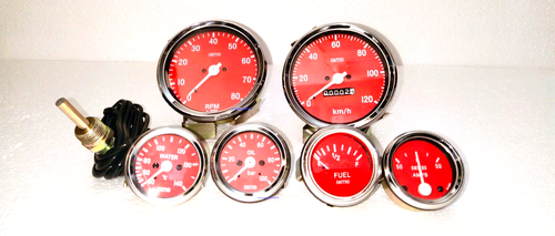 Smiths Replica 52mm-Kit- TempCOil Fuel Amp+Speedo 0-120 KMH + 0-80 RPM ...