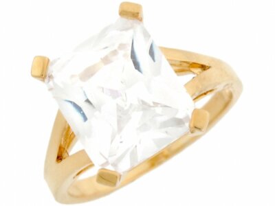 10k or 14k Yellow Gold Stunning Rectangle Cut CZ Solitaire Engagement ...