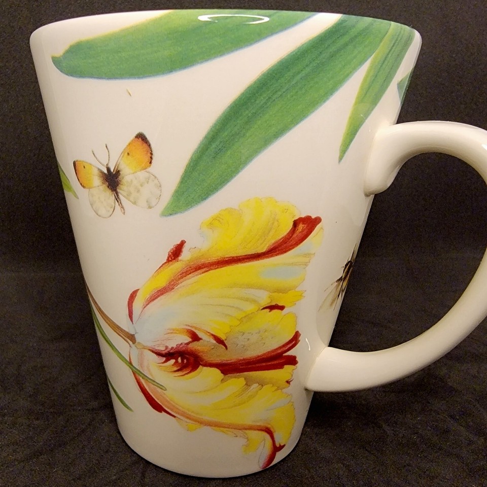 Spode Coffee Mug Floral Haven Parrot Tulip Bees Latte Tea England Cup ...