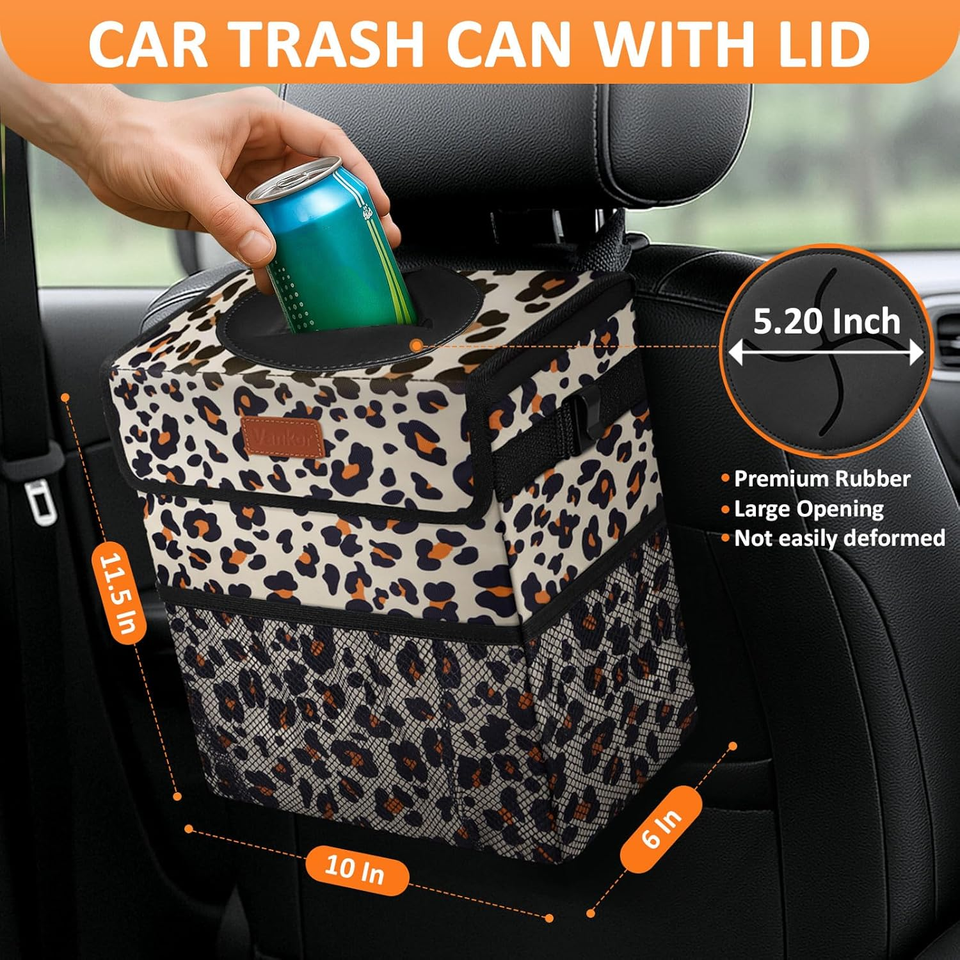 3 Gallons Cute Car Trash Can - Leopard Print Pattern, Waterproof ...