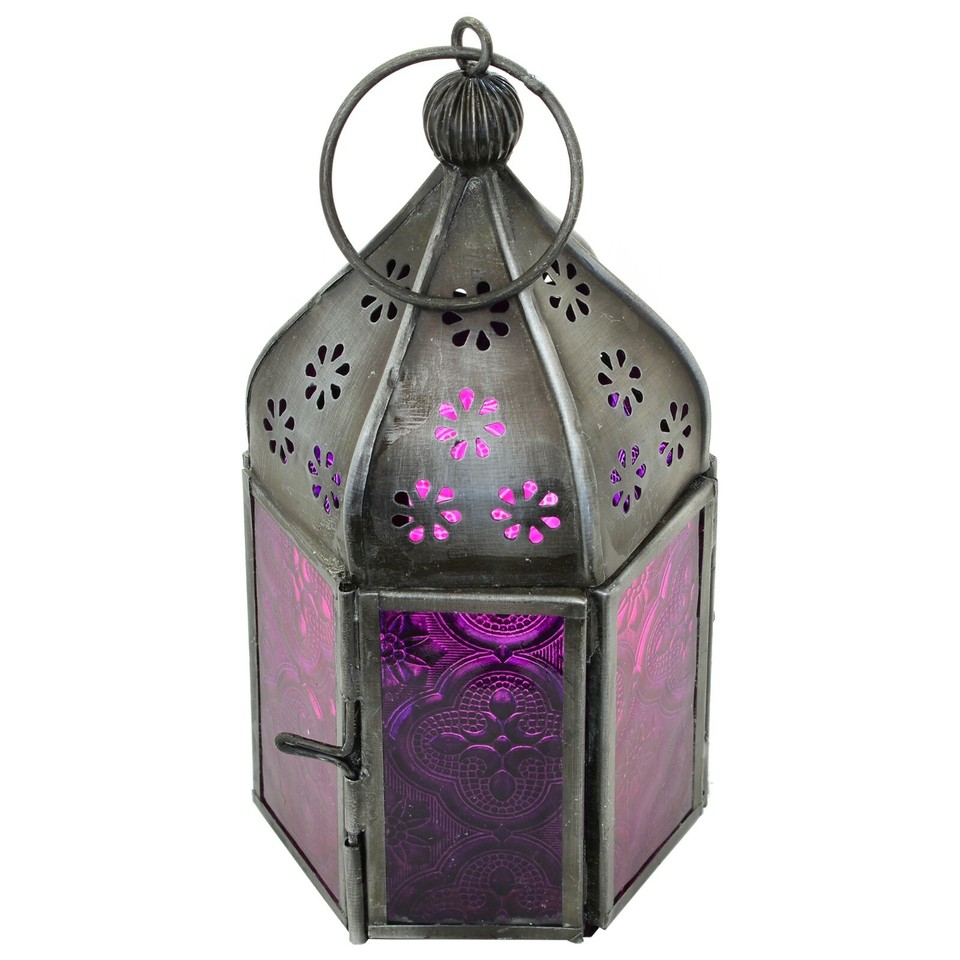 ⭐ Moroccan Style Indian Tonal Iron Glass Lantern Tea Light Holder Home ...