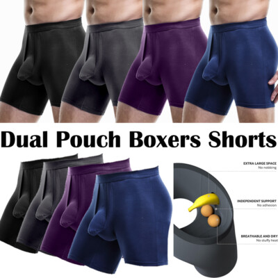 Dual Pouch Men's Underwear Comfort Soft Breathable Boxer Briefs Bulge ...