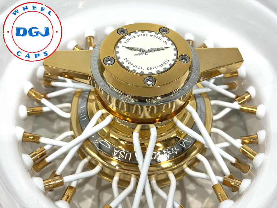 Zenith Style 13x7 Reverse 42 Spokes White &Gold Nip/Hub Lowrider Wire ...