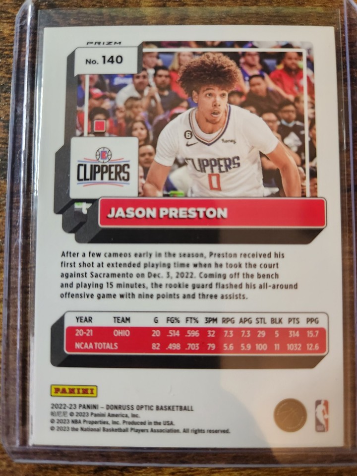 2022-23 Donruss Optic Jason Preston Purple Shock Prizm #121 LA Clippers ...