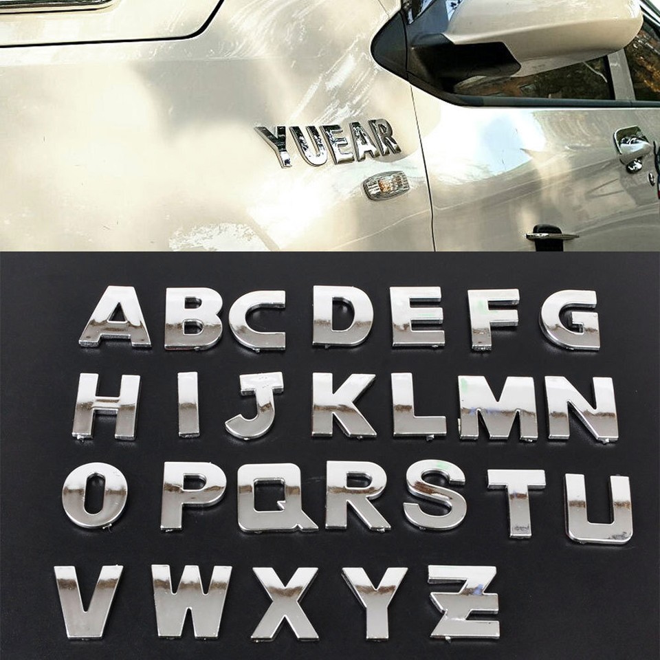 40pcs 3D Chrome Metal Letter Numbers Emblem Badge Decal DIY Sticker ...