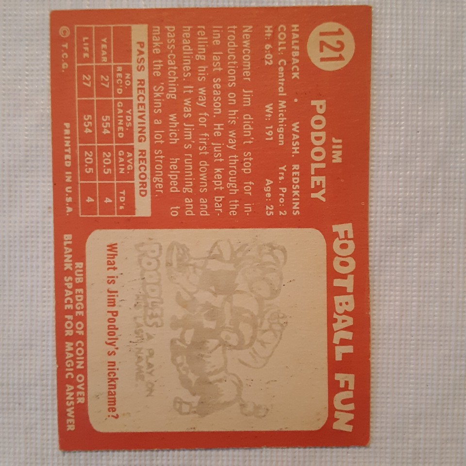 JIM PODOLEY REDSKINS HB 1958 TOPPS NFL FOOTBALL CARD | eBay