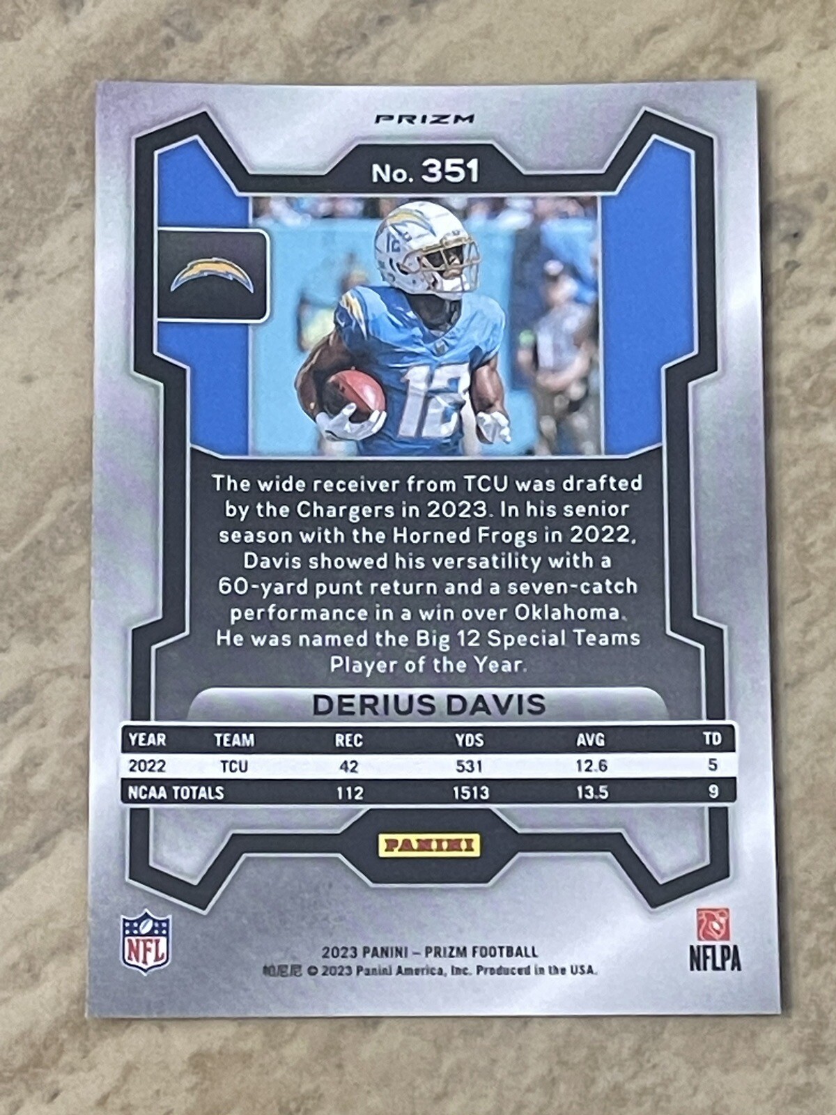 Derius Davis 2023 Panini Prizm ORANGE DISCO PRIZM Rookie #351 CHARGERS ...