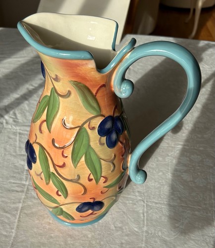 Pitcher, Bella Casa by Ganz with Olives 12.5” Tall Ceramic Italian ...