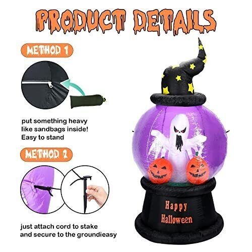 6FT Halloween Inflatables Pumpkin Ghost with Rotating LED Lights, Decor ...