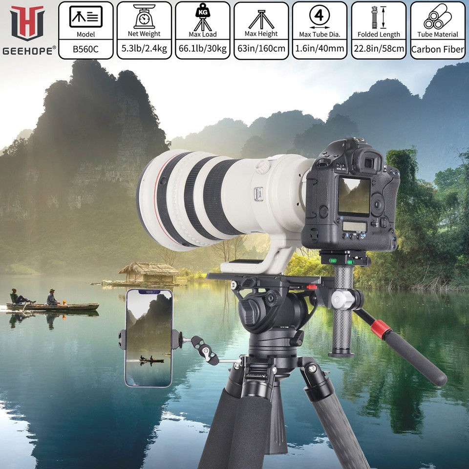 GEEHOPE Carbon Fiber Tripod 40mm Tube Professional Tripod Camera ...