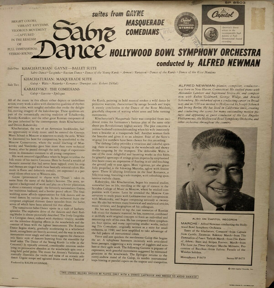 Alfred Newman- Sabre Dance Capitol SP 8503 stereo | eBay