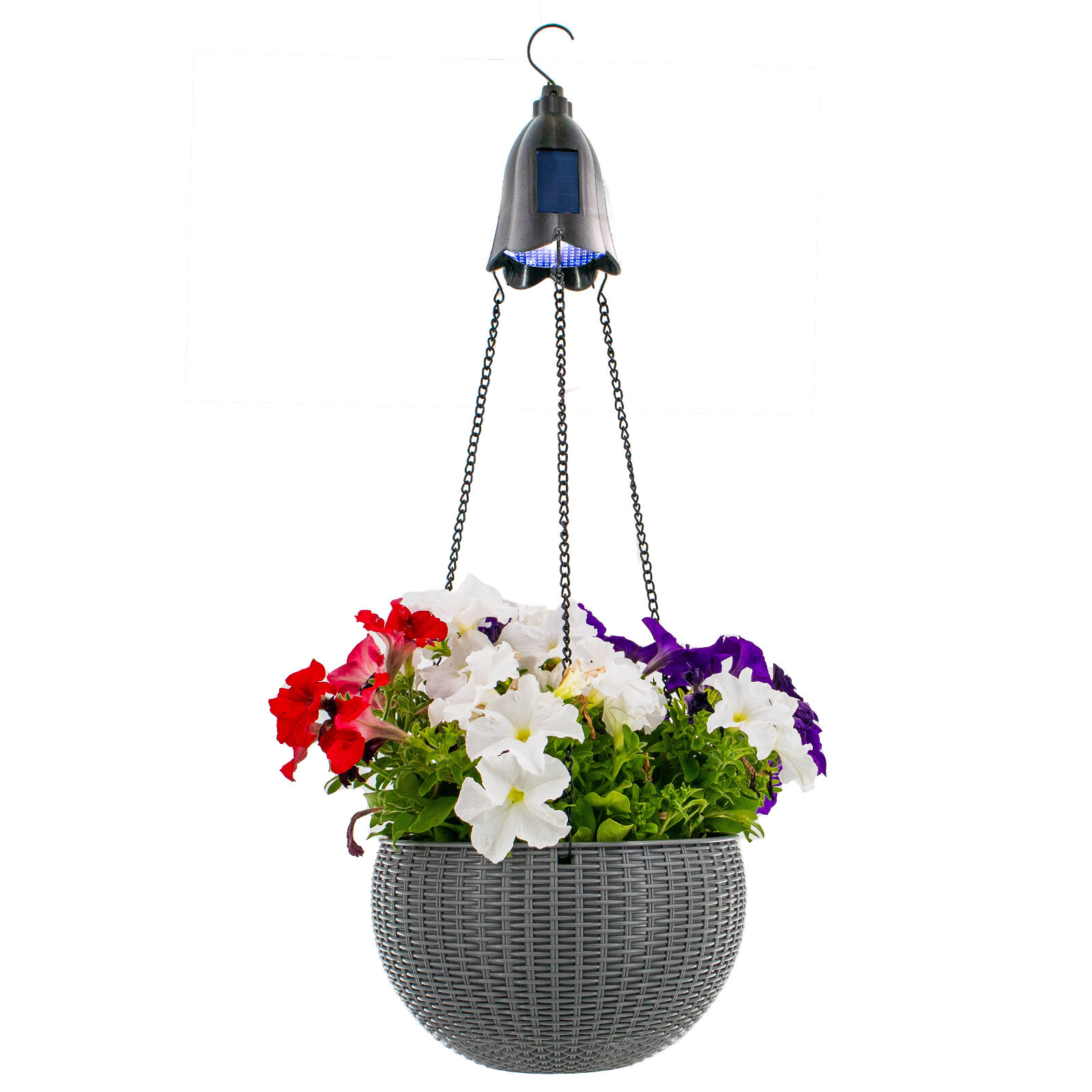 Solar Hanging Planter w/ LED Light Self-Watering Outdoor Flower Basket ...