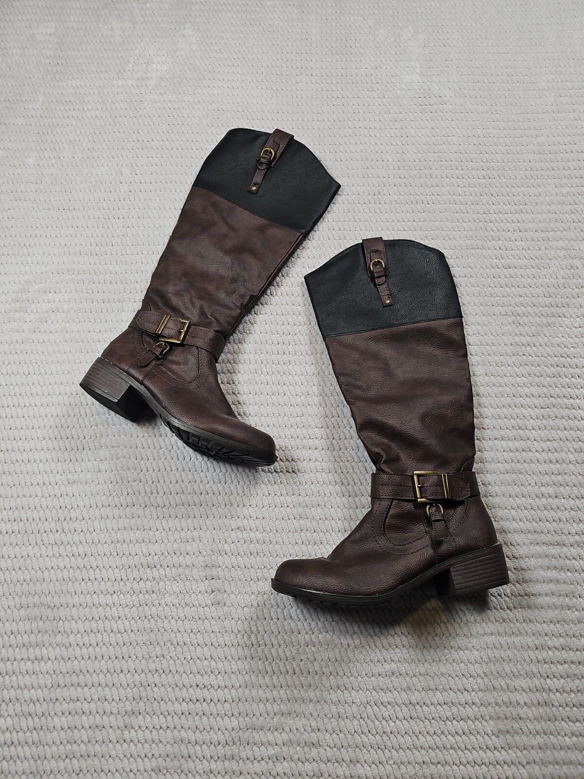 Rampage IVELIA Black/Brown Boots Womens Size 7 Side Zip Knee High Riding Boot | eBay